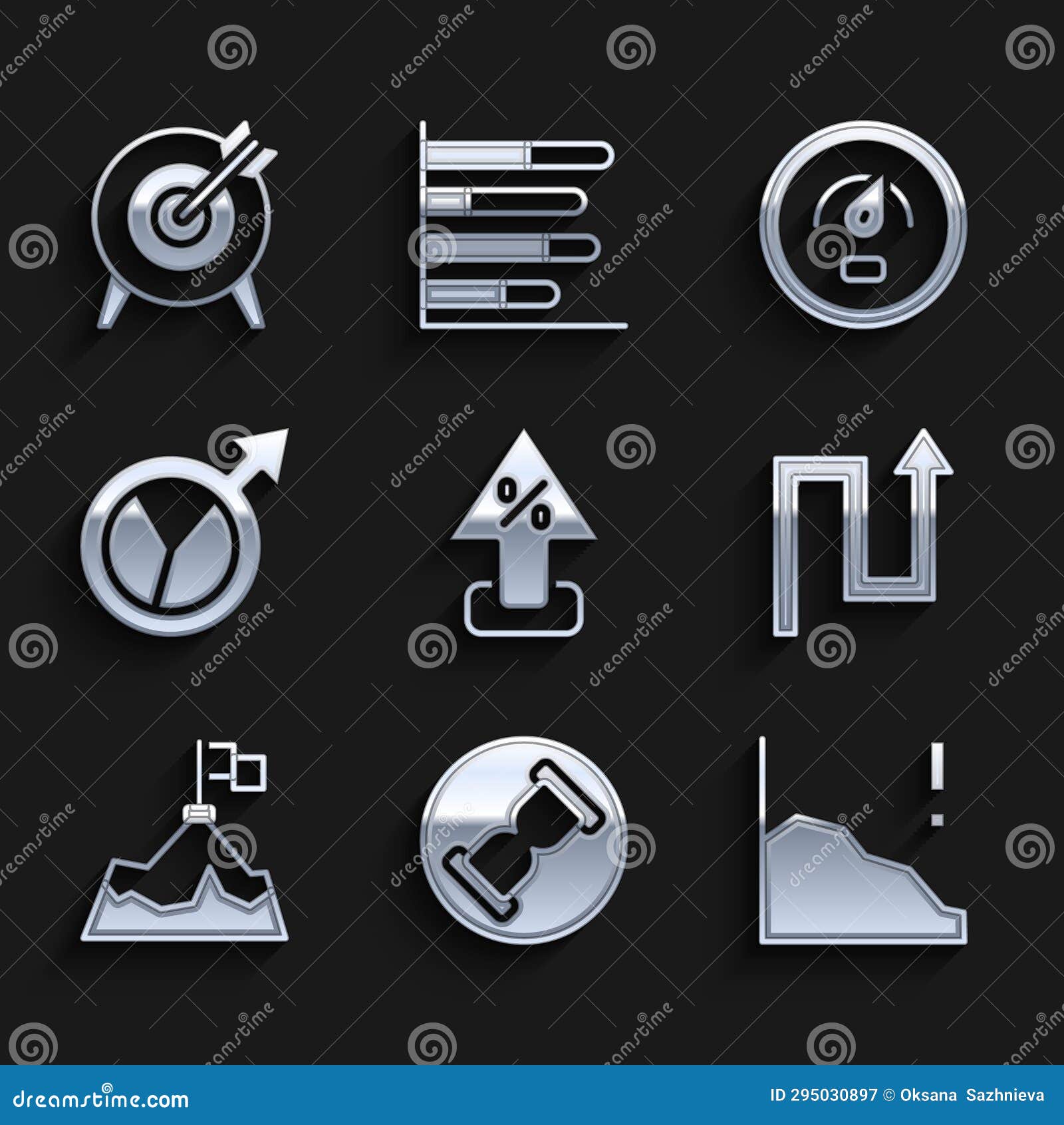 Set Percent Up Arrow, Old Hourglass with Sand, Financial Growth ...