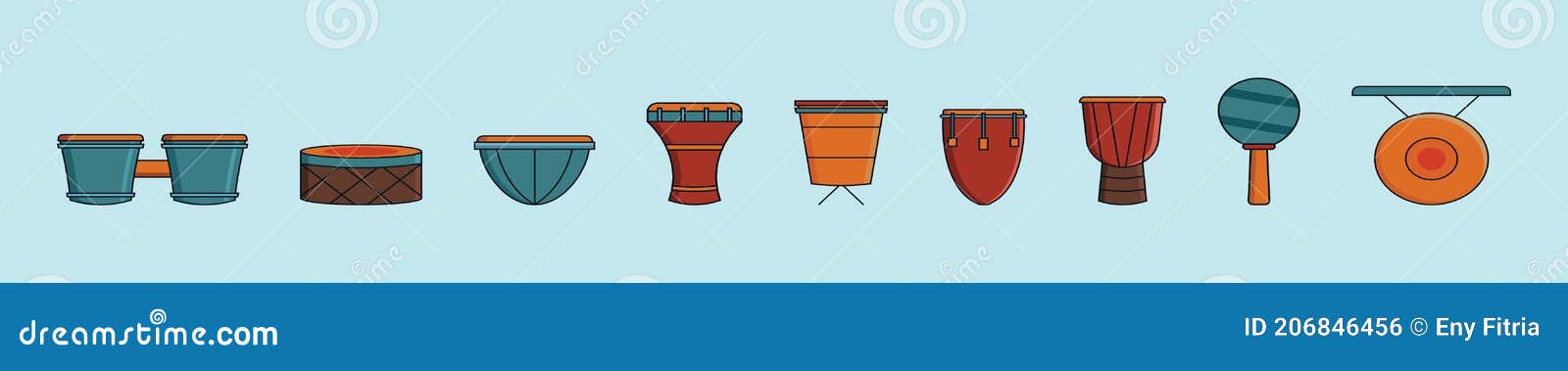 Set of Percussion Cartoon Icon Design Template with Various Models ...