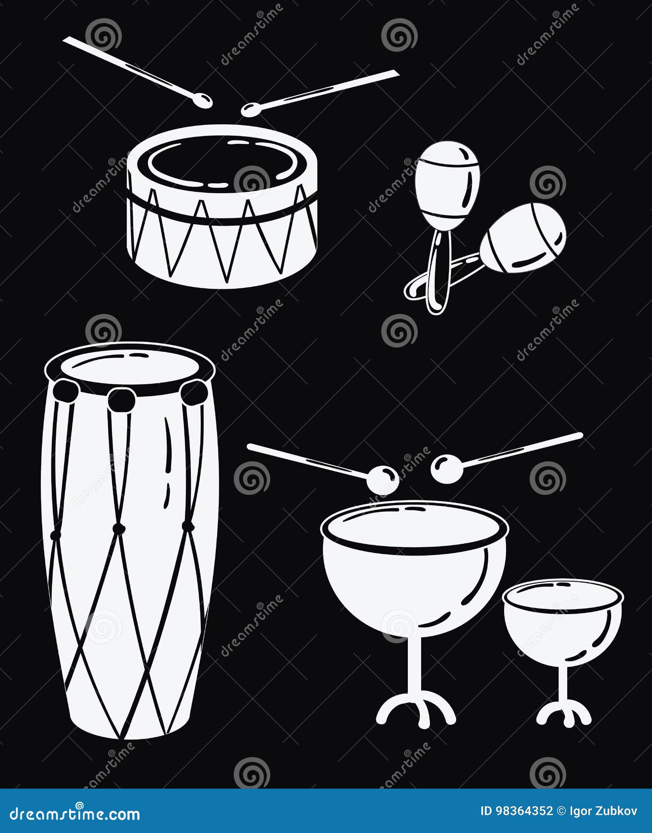 A Set of Percussion Musical Instruments. Collection of Musical Drums ...