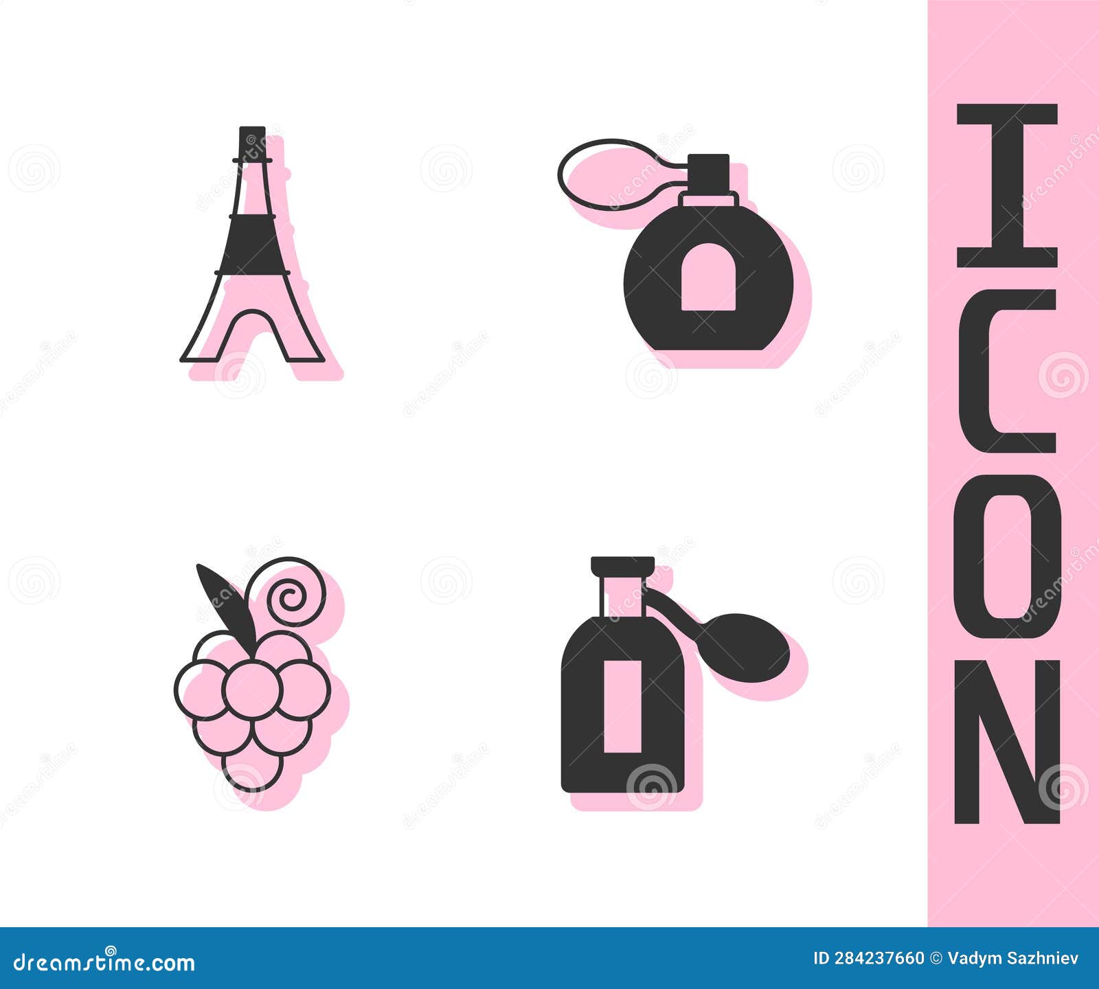 Set Perfume, Eiffel Tower, Grape Fruit and Icon. Vector Stock ...