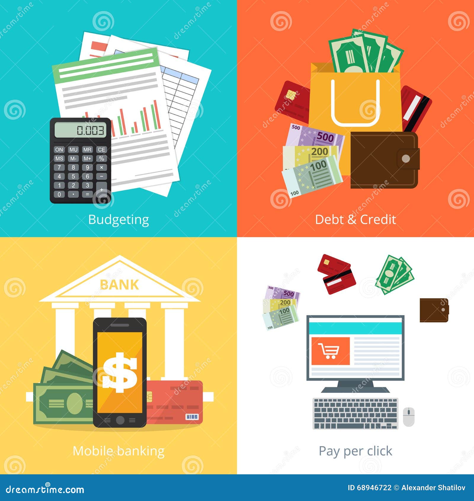Set Personal Finance Illustration in Flat Syle. Stock Vector ...