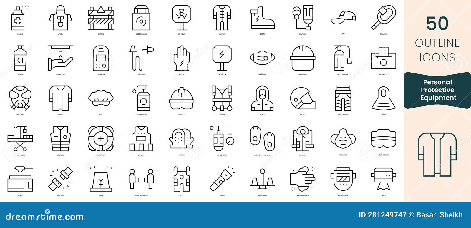 Set of Personal Protective Equipment Ppe Icons. Thin Linear Style Icons ...