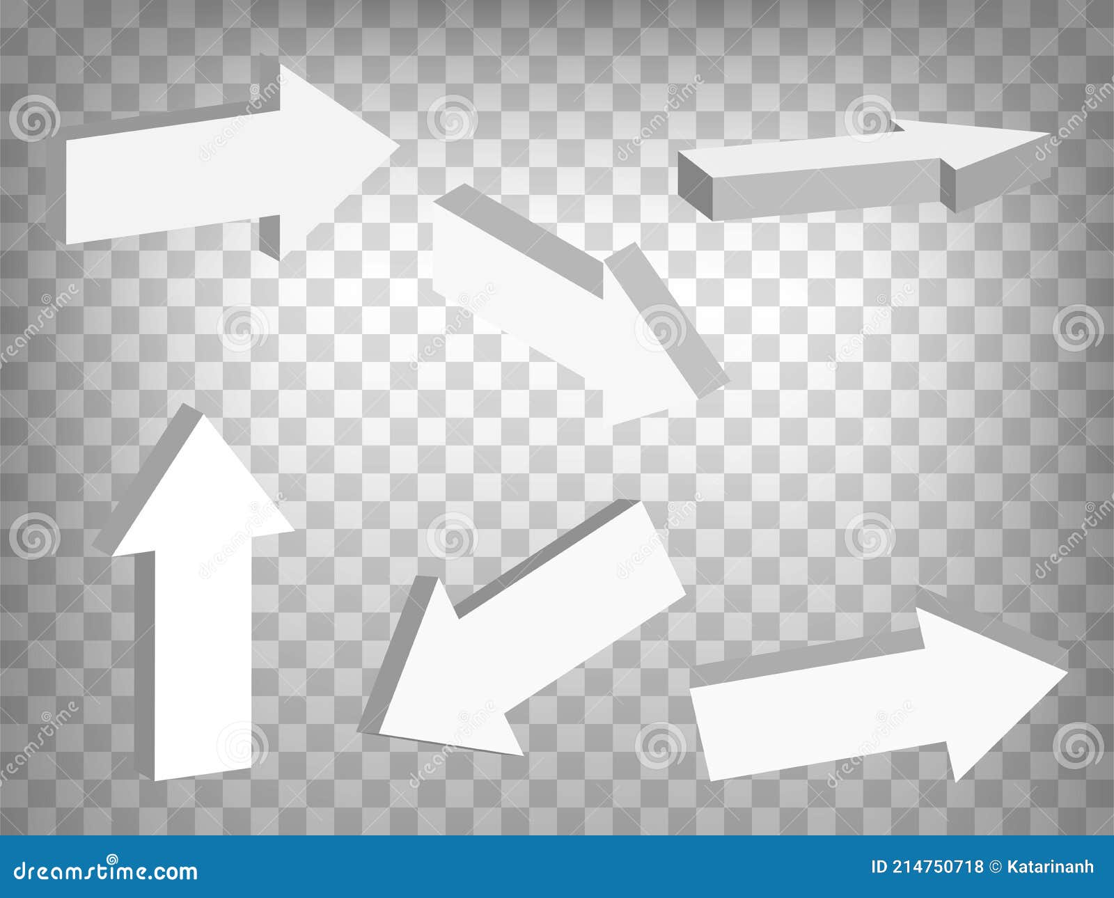 Set Of Perspective Projections 3d Arrows Model Icons On Transparent ...