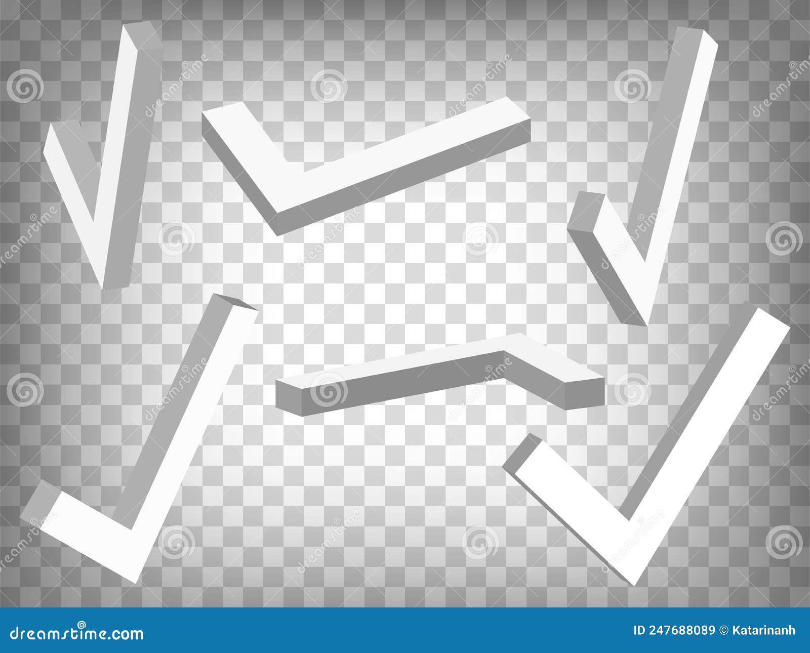 Set Of Perspective Projections 3d Check Mark Model Icons On Transparent ...