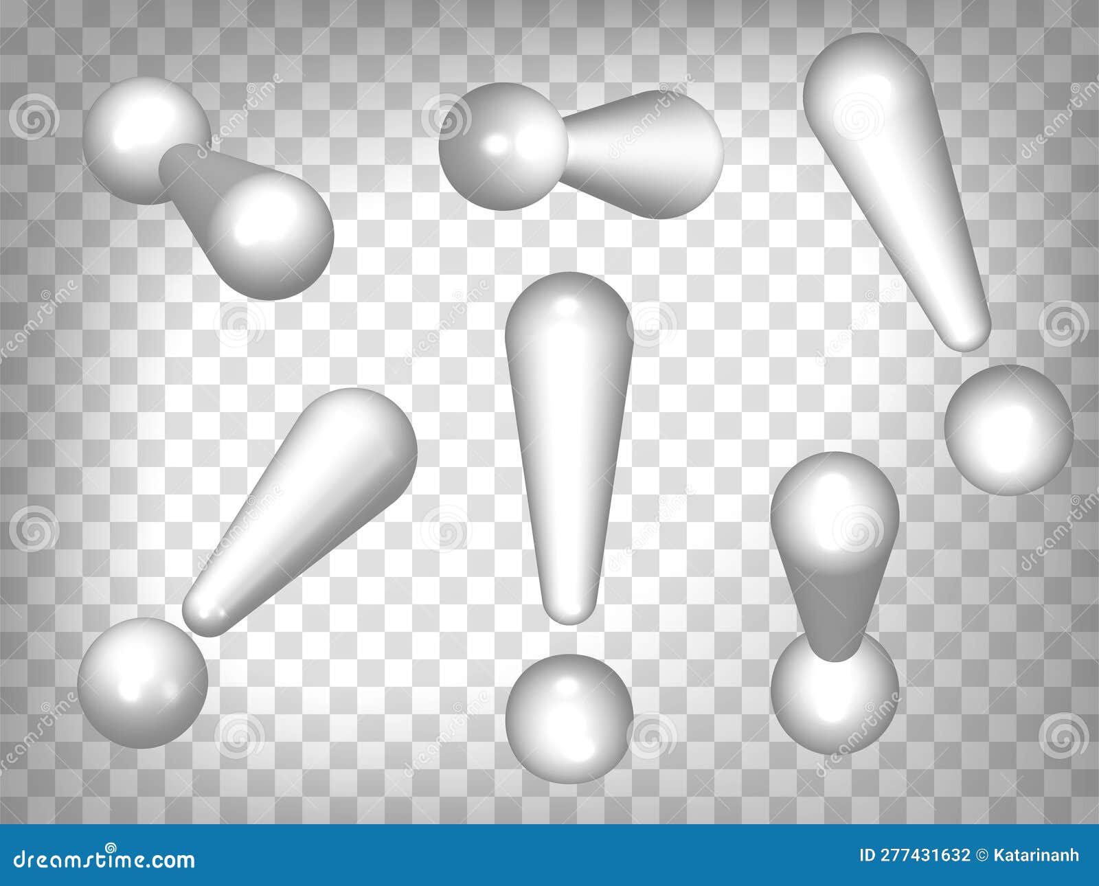 Set of Perspective Projections 3d Large Exclamation Sign Model Icons on ...