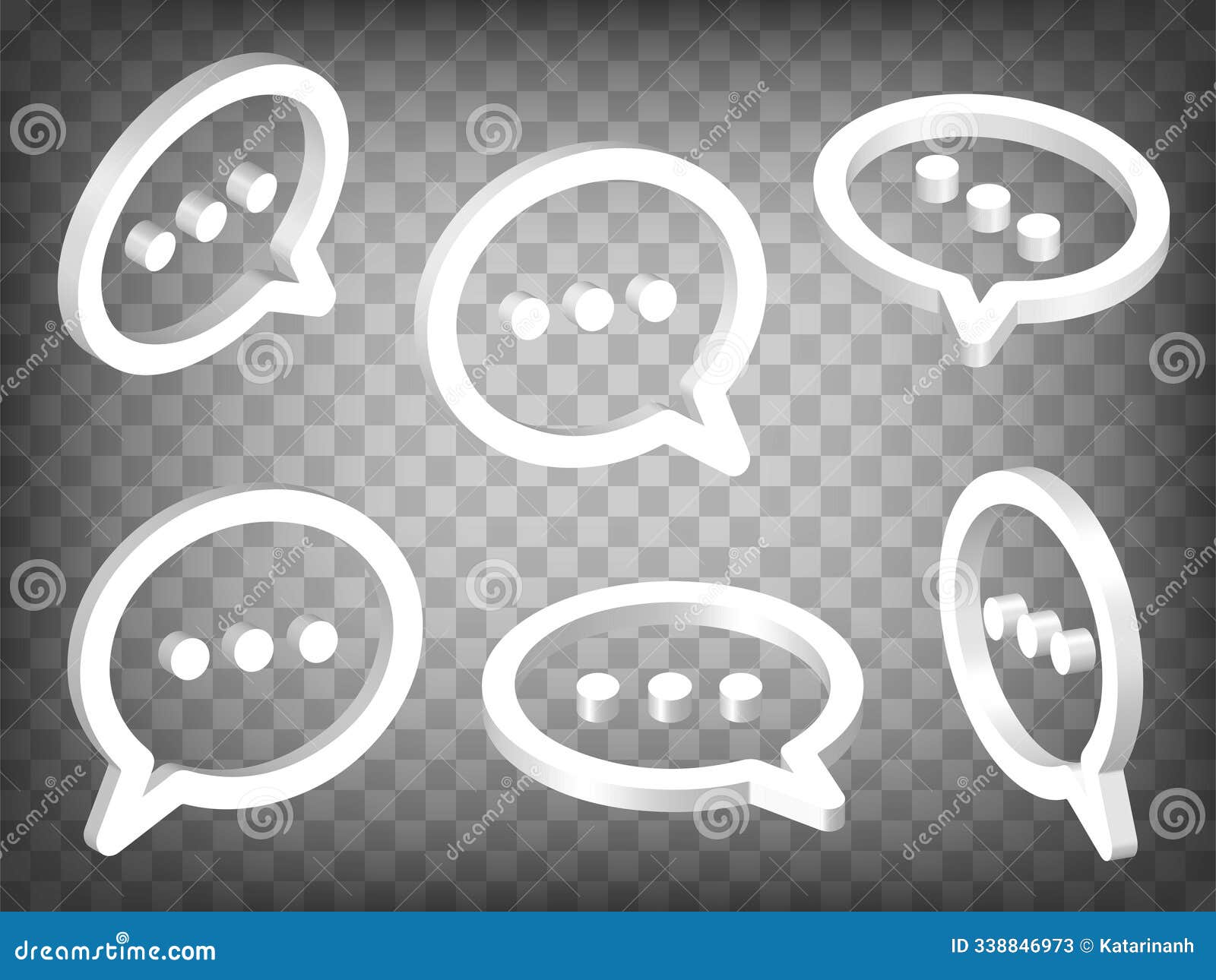 Set of Perspective Projections 3d Model of Chat Icon on Transparent ...
