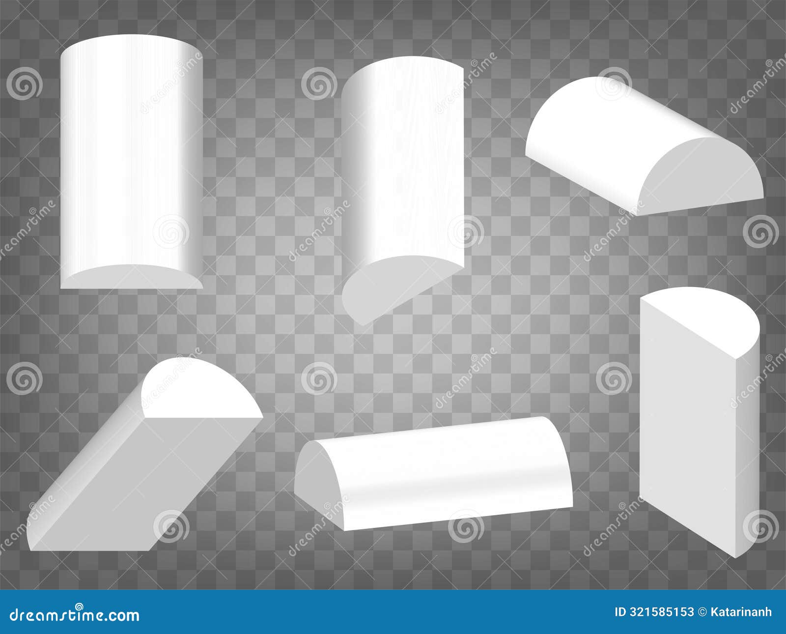 Set of Perspective Projections 3d Model of Realistic Half Cylinder on ...