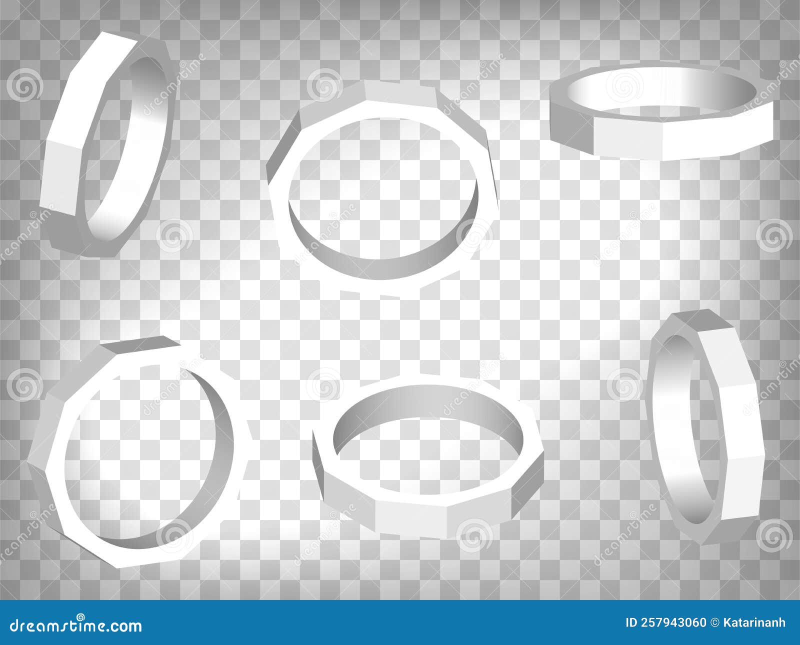 Set of Perspective Projections 3d Octagonal Ring Model Icons on ...