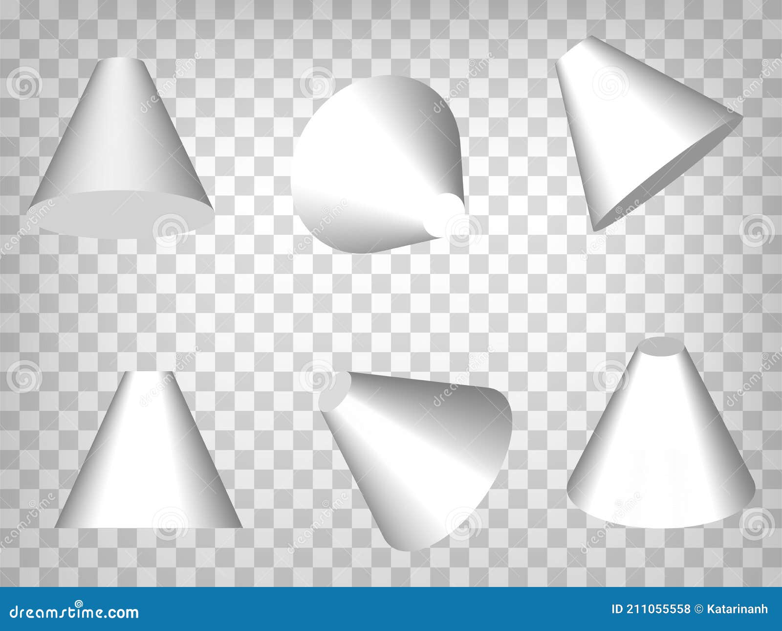 Set of Perspective Projections 3d Truncated Cones Model Icons on ...