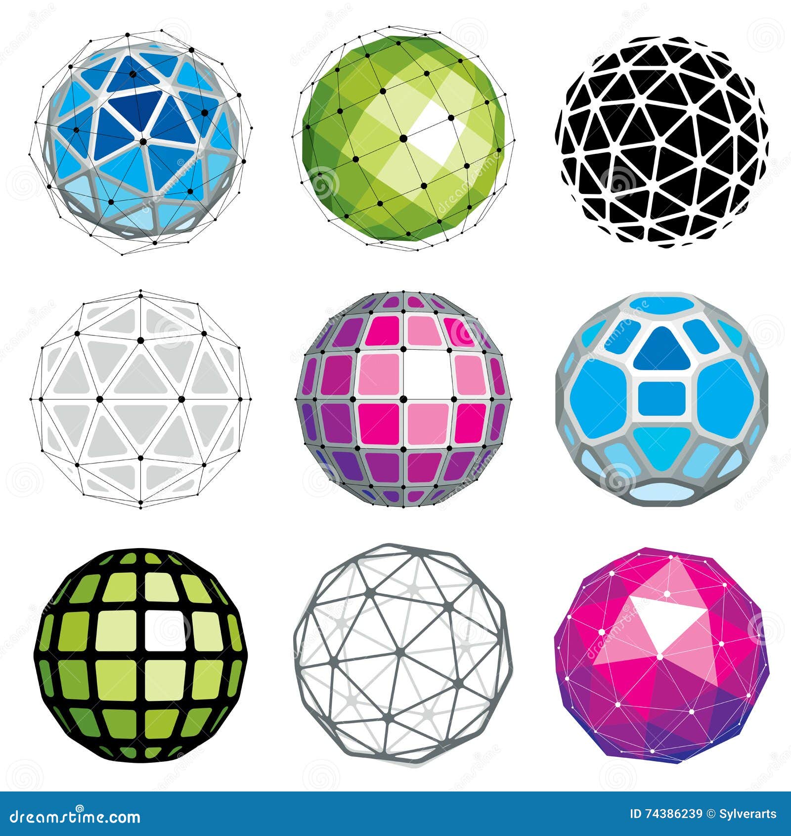 Set of Perspective Technology Shapes, Polygonal Wireframe Object Stock ...