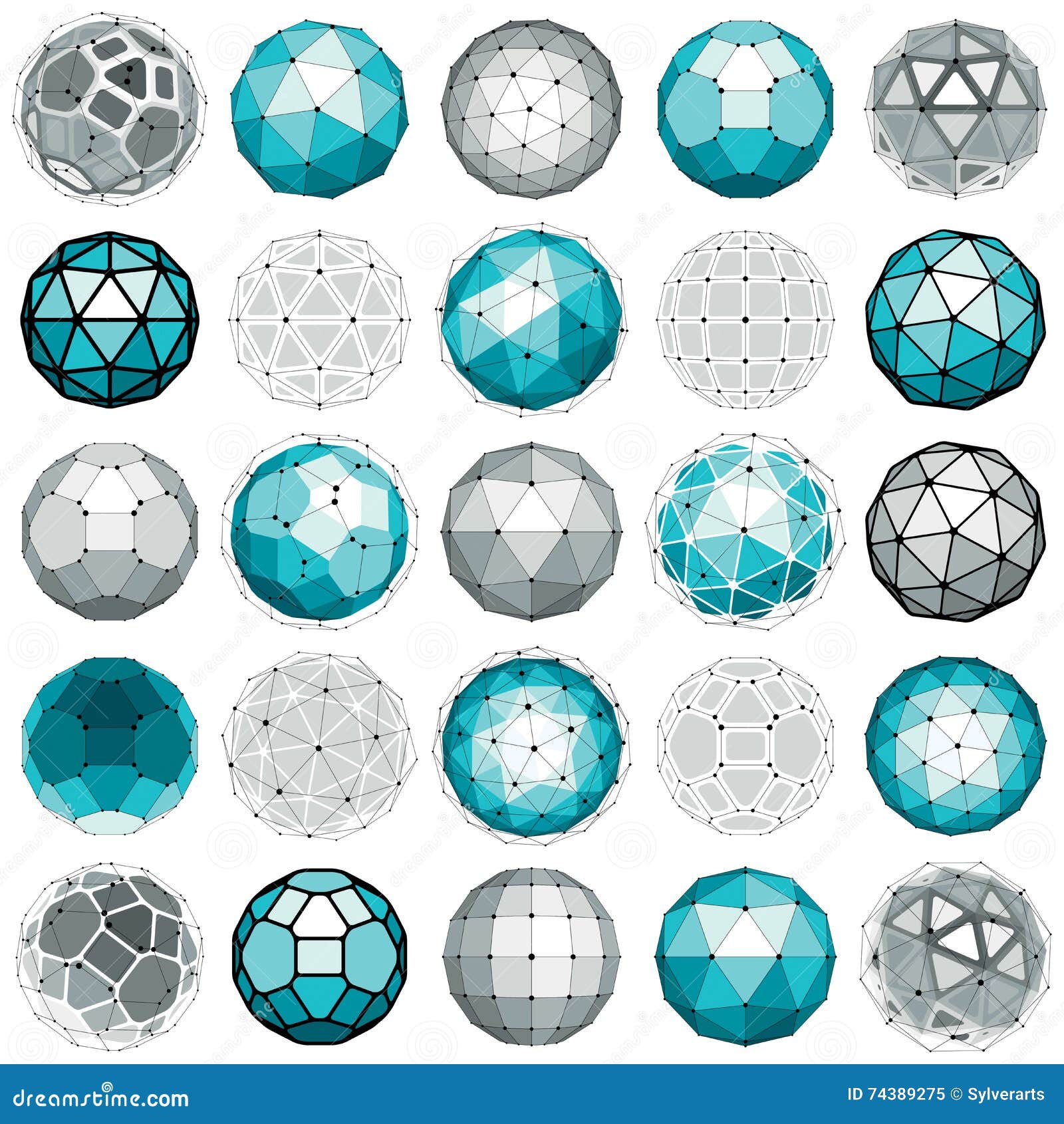 Set of Perspective Technology Shapes, Polygonal Wireframe Object Stock ...