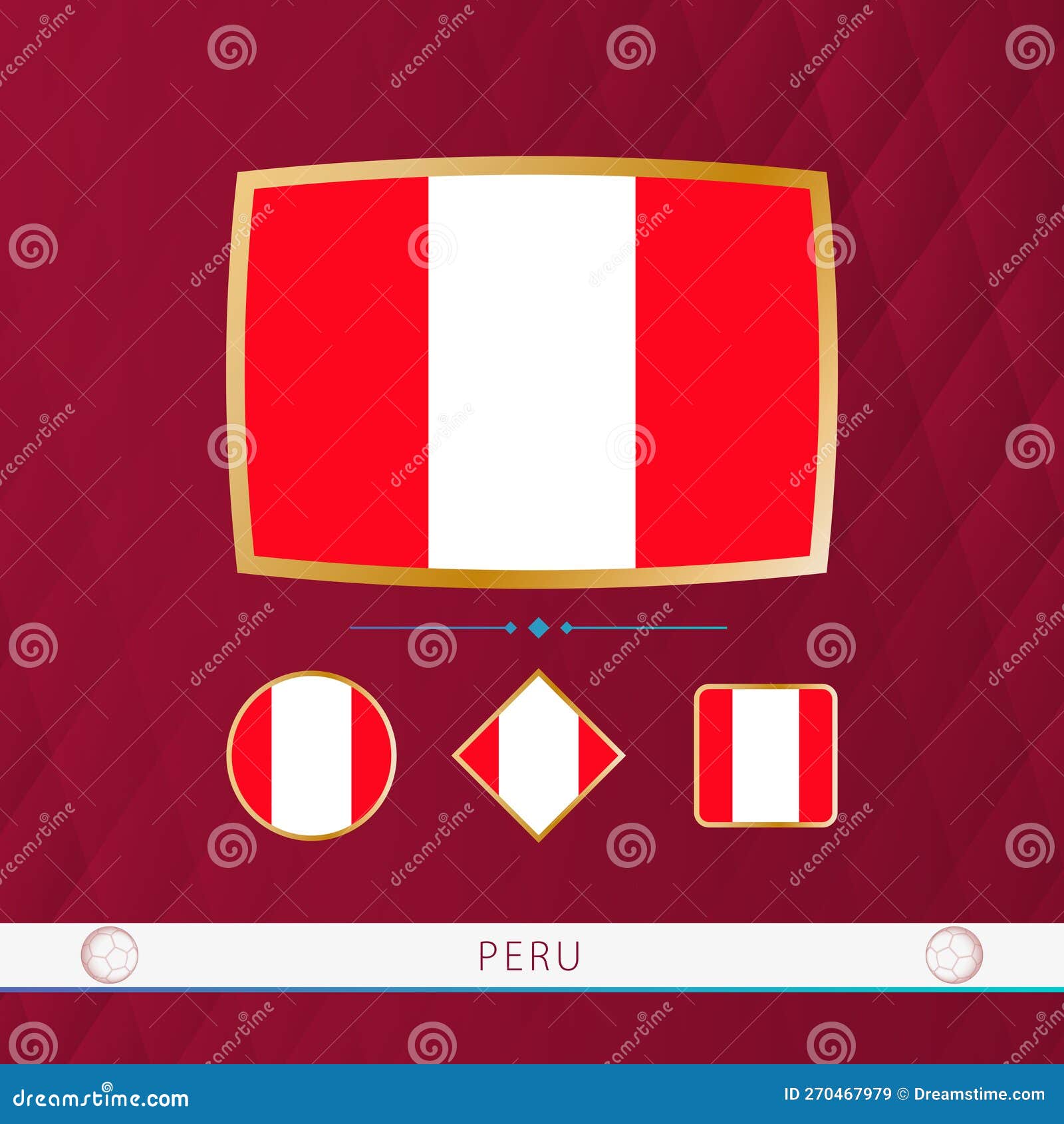 Set of Peru Flags with Gold Frame for Use at Sporting Events on a ...