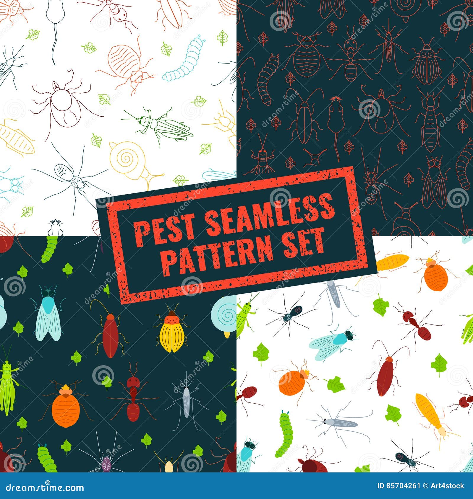 Set of Pest Seamless Patterns Stock Vector - Illustration of pesticide ...