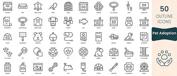 Set of Pet Adoption Icons. Thin Linear Style Icons Pack Stock Vector ...
