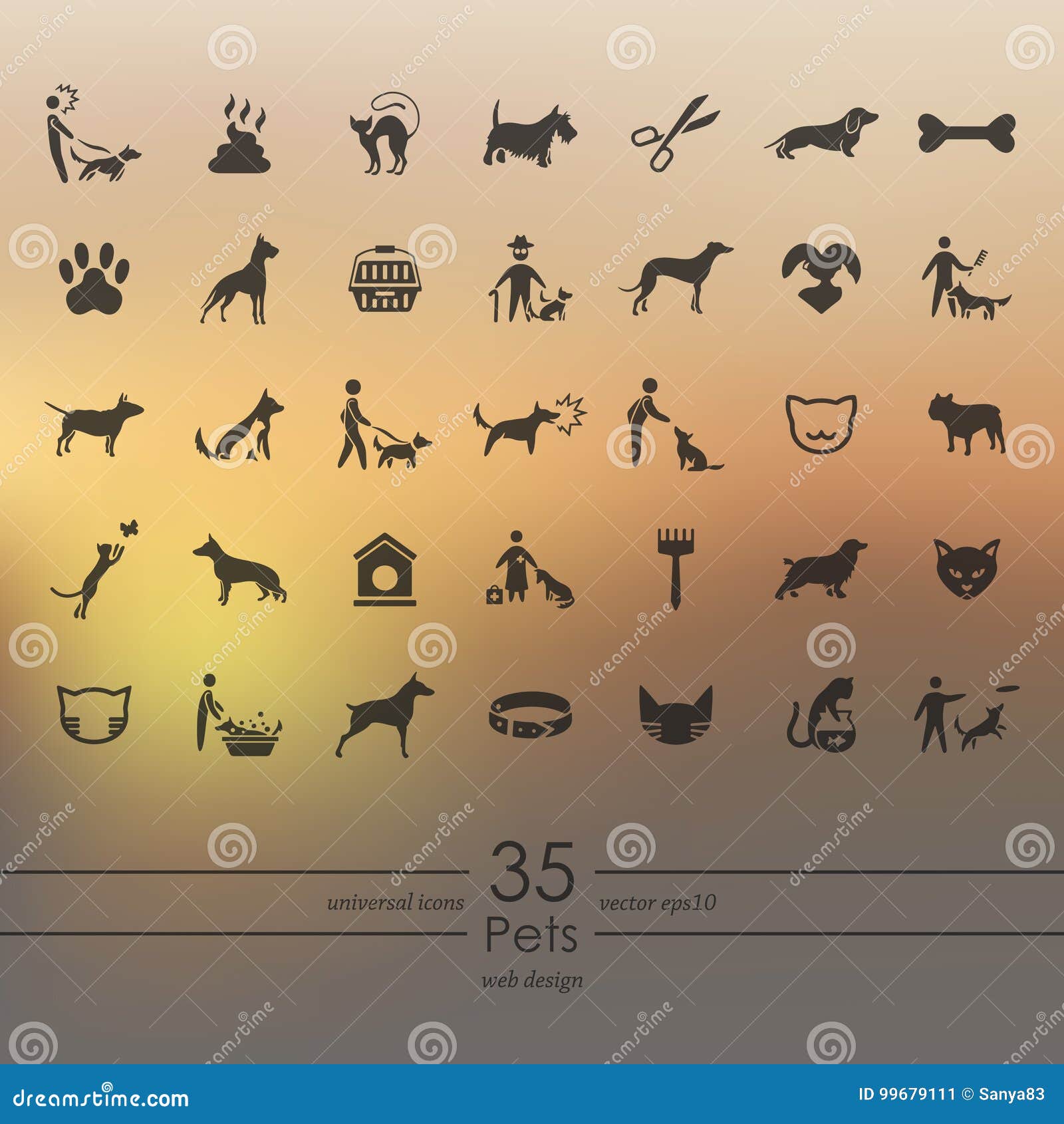 Set of pets icons stock vector. Illustration of bone - 99679111