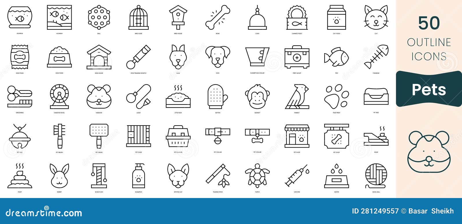 Set of Pets Icons. Thin Linear Style Icons Pack Stock Vector ...