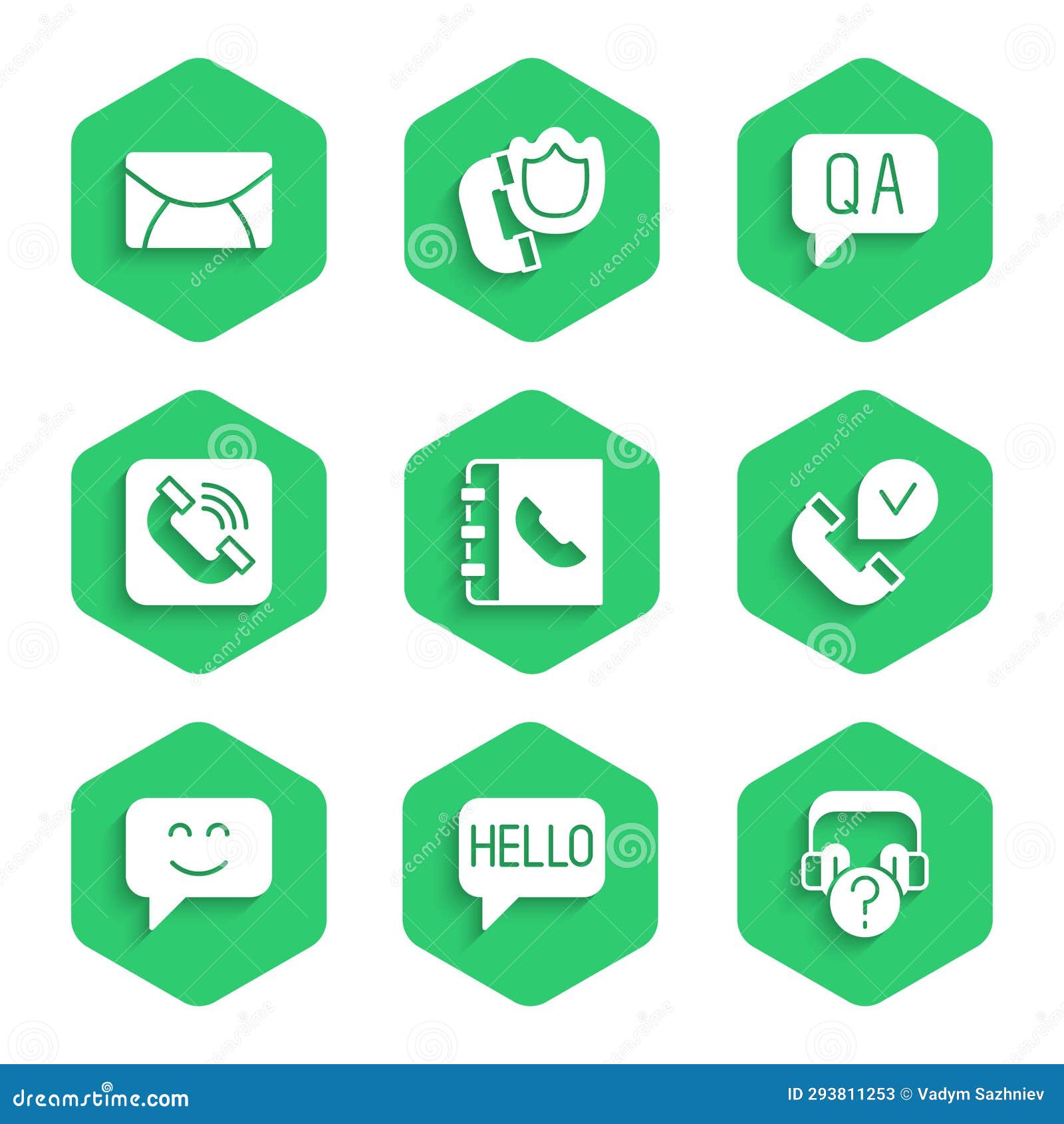 Set Phone Book, Hello in Different Languages, Headphones with Question ...