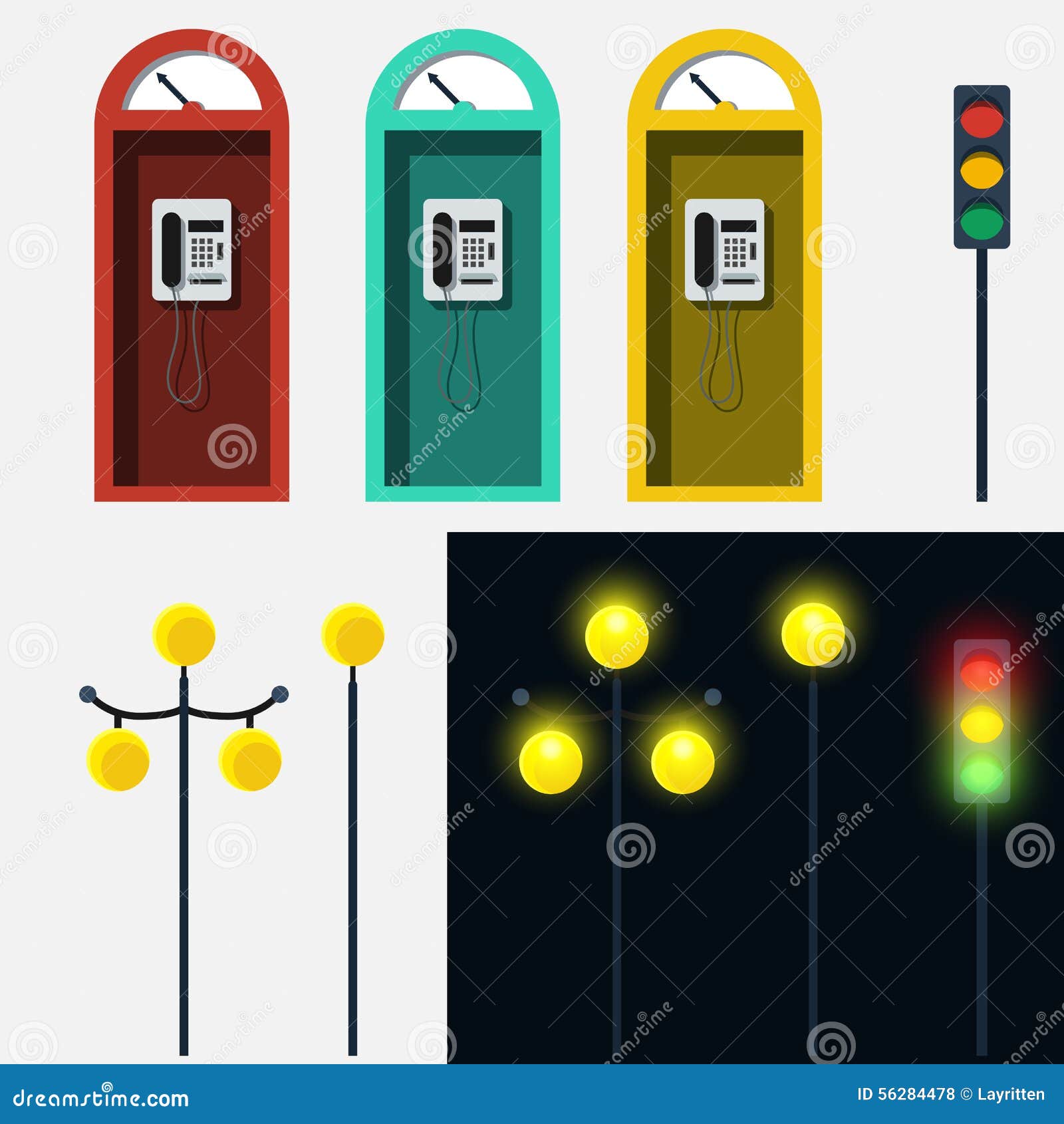 Set of Phone Booth Lamp and Traffic Light Stock Vector - Illustration ...