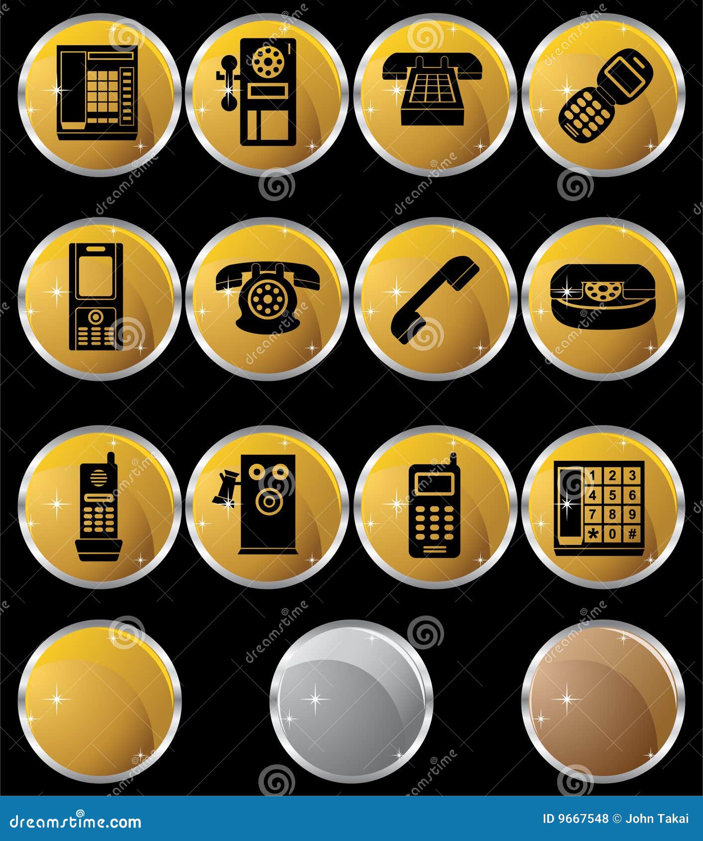 Set of Phone Buttons - Gold Round Stock Vector - Illustration of ...