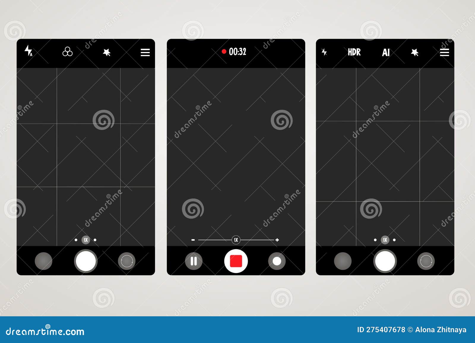Set Phone Camera Viewfinder, Screen Interface View Template Video Cam ...