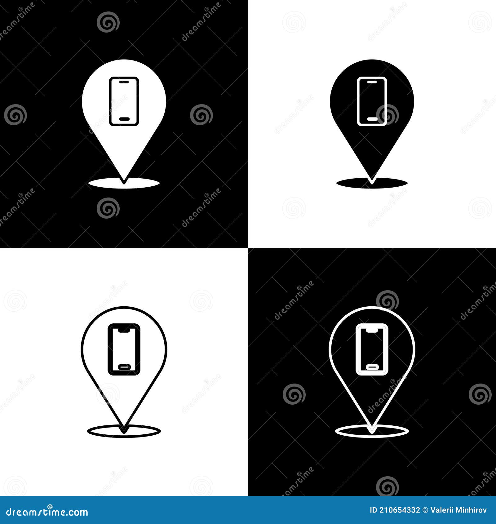 Set Phone Repair Service Icon Isolated on Black and White Background ...