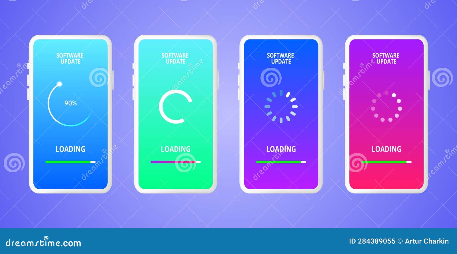 Set of Phones with Software Download and Update Screen. Stock Vector ...