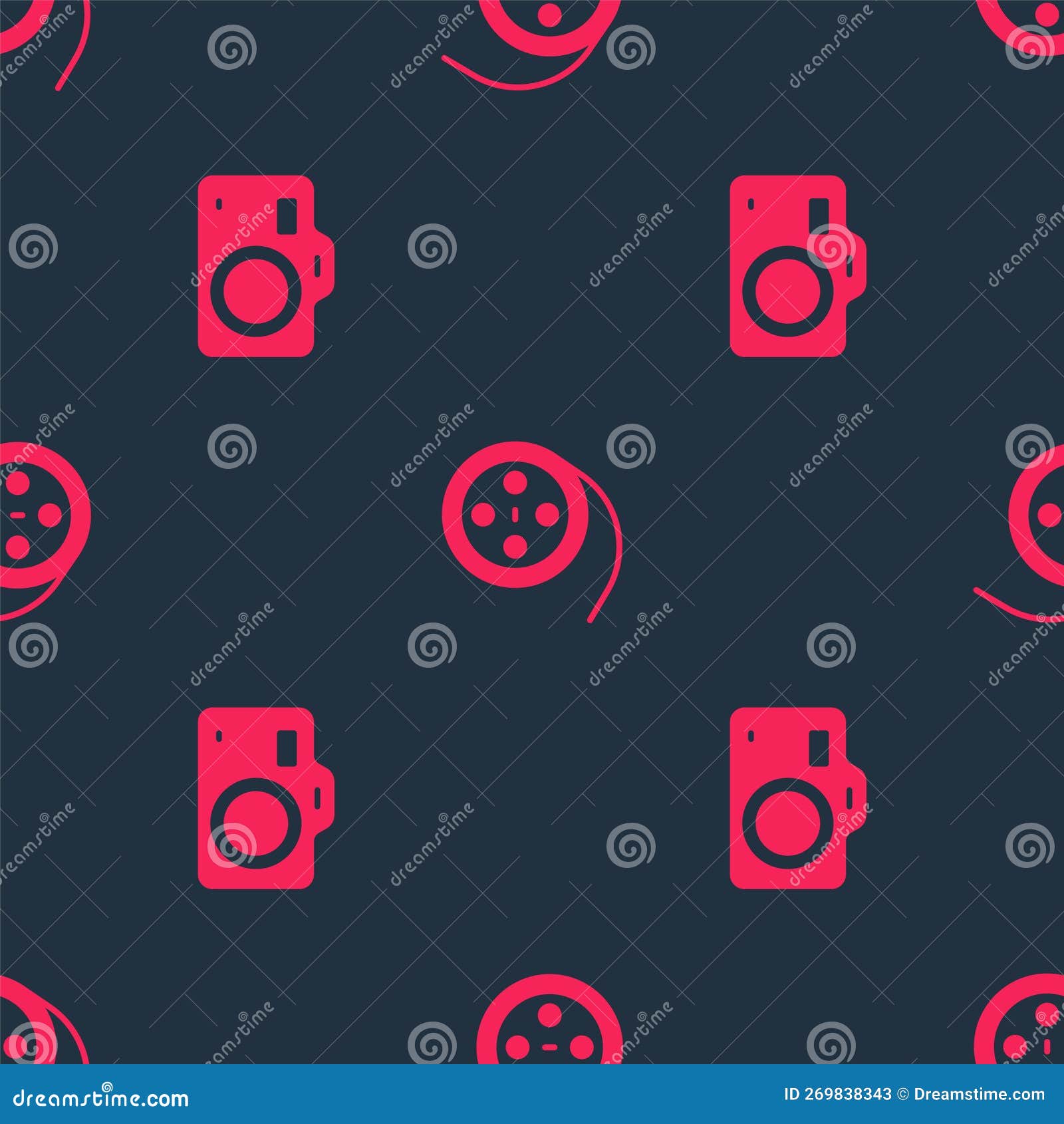 Set Photo Camera and Film Reel on Seamless Pattern. Vector Stock ...