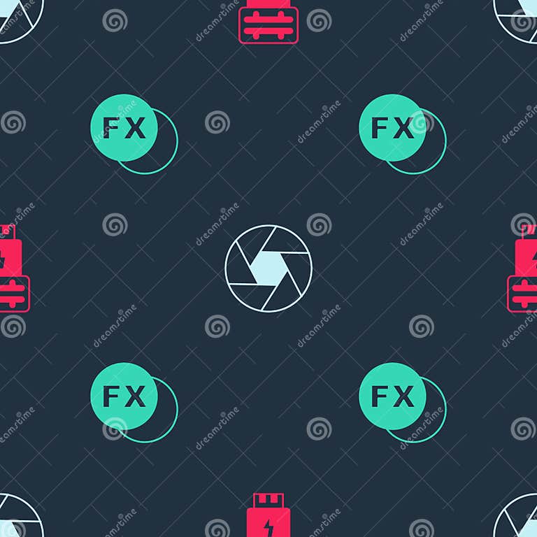 Set Photo Camera Flash, Camera Shutter and Fx on Seamless Pattern ...