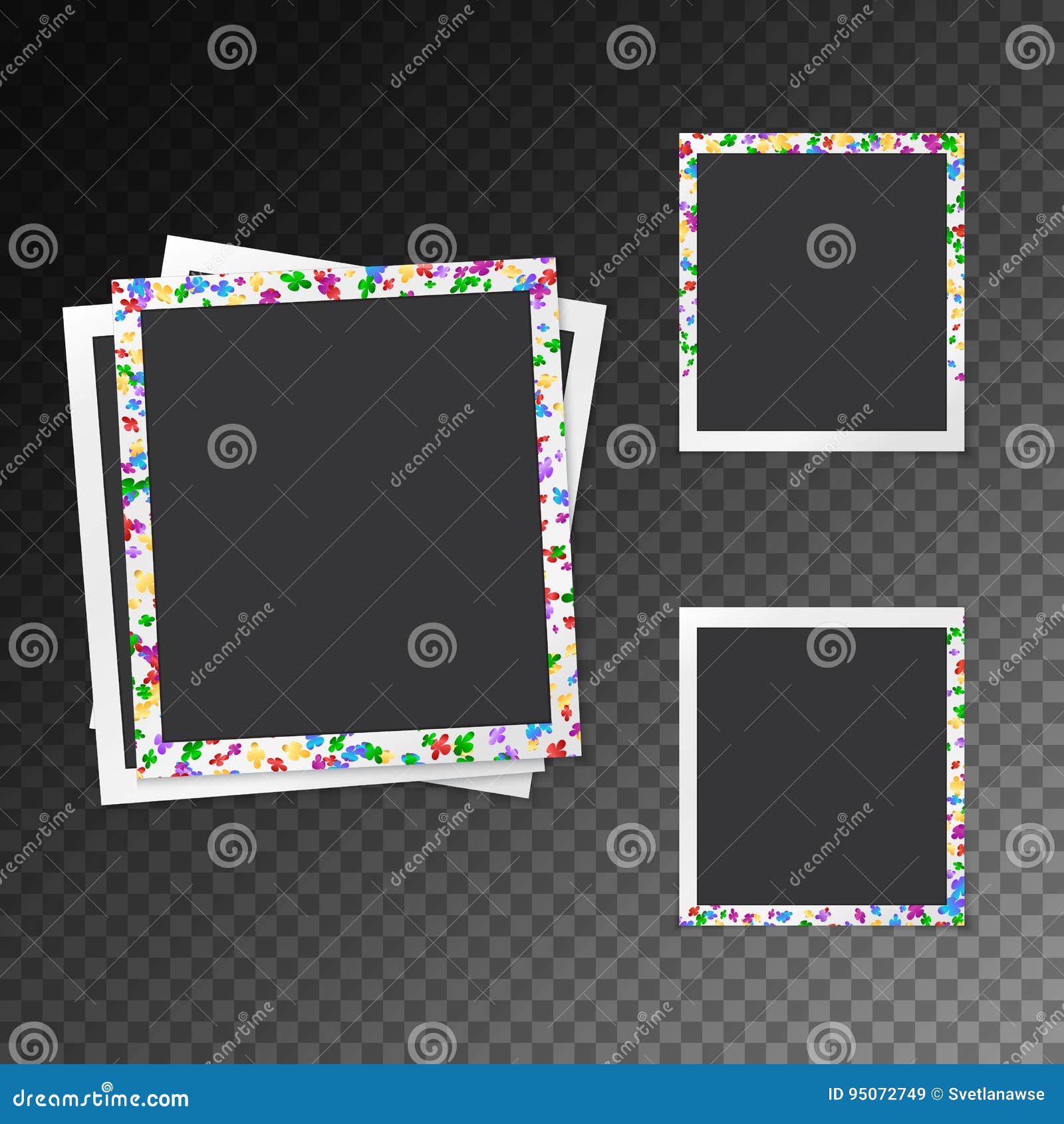 Set Of Photo Frames With Confetti Stock Vector - Illustration of floral ...