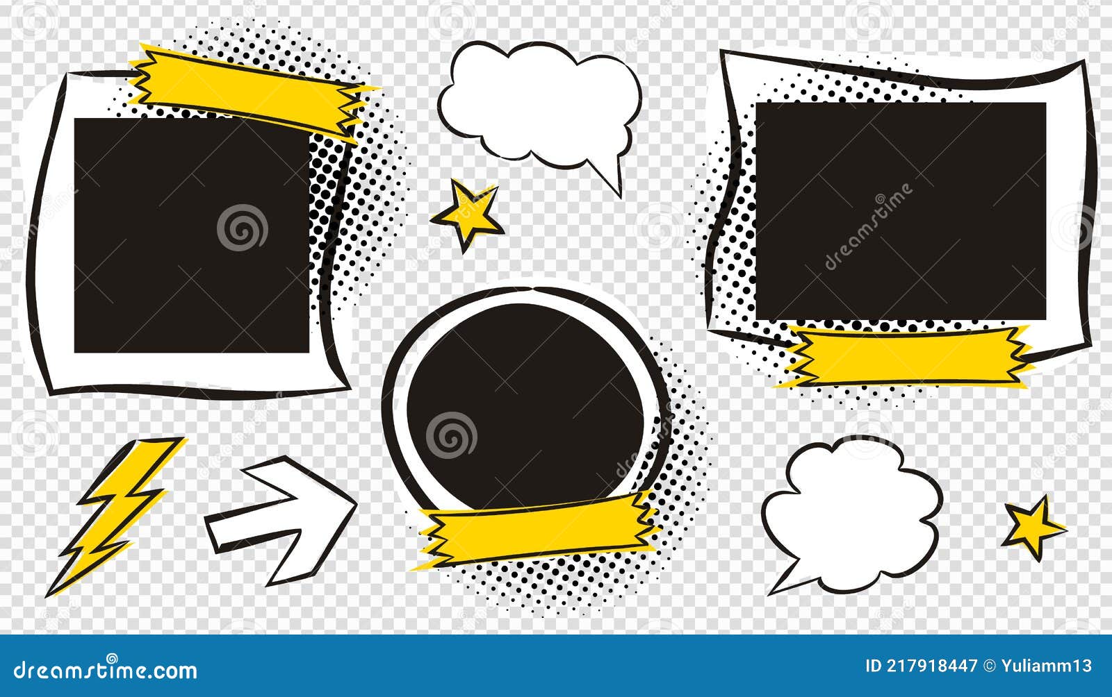 A Set of Photo Frames and Elements in Comic Style Stock Vector ...