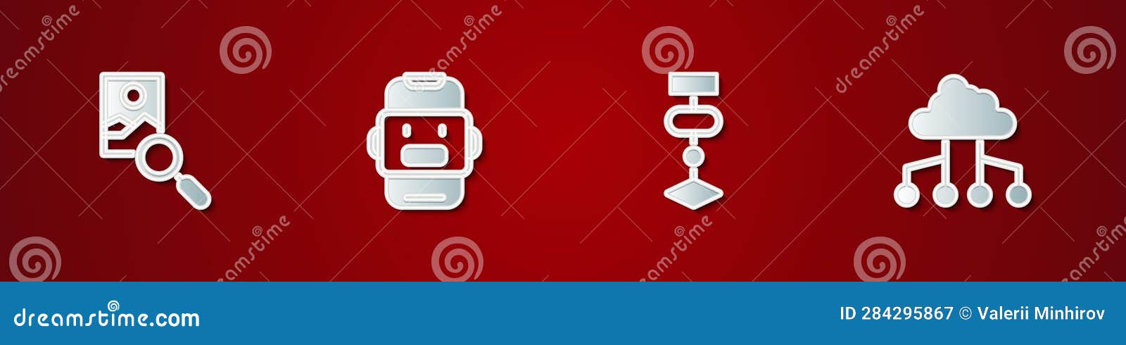 Set Photo Retouching Chat Bot Algorithm And Network Cloud Connection Icon Vector Stock