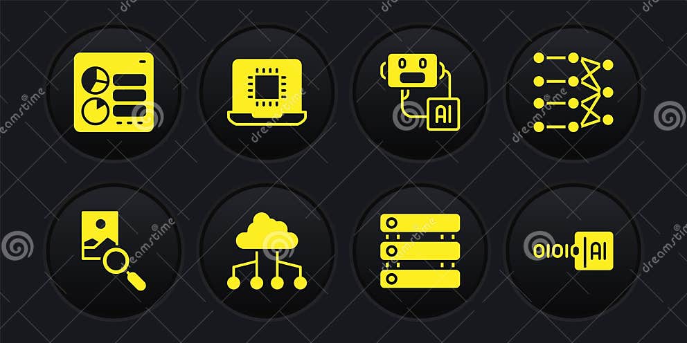Set Photo Retouching, Neural Network, Network Cloud Connection, Server, Data, Artificial ...