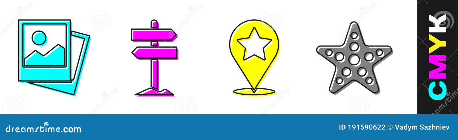 Set Photo, Road Traffic Signpost, Map Pointer with Star and Starfish ...