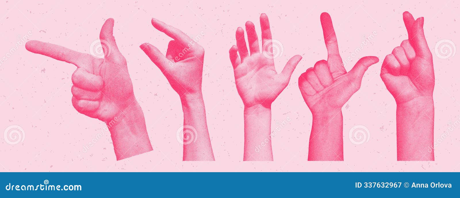 Set of Photocopy Human Hands. Gesture Signs. Vector Collage Elements ...