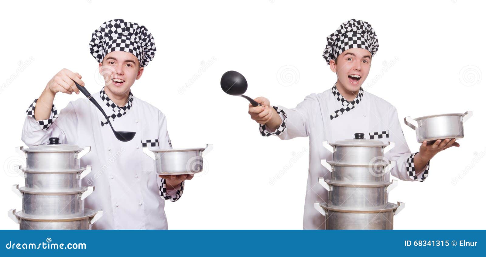 The Set of Photos with Funny Cook Stock Image - Image of kitchen, ladle ...
