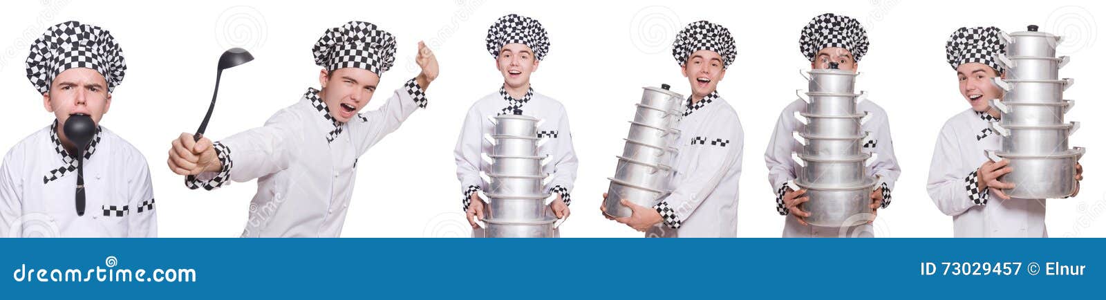 The Set of Photos with Funny Cook Stock Image - Image of meal, pans ...