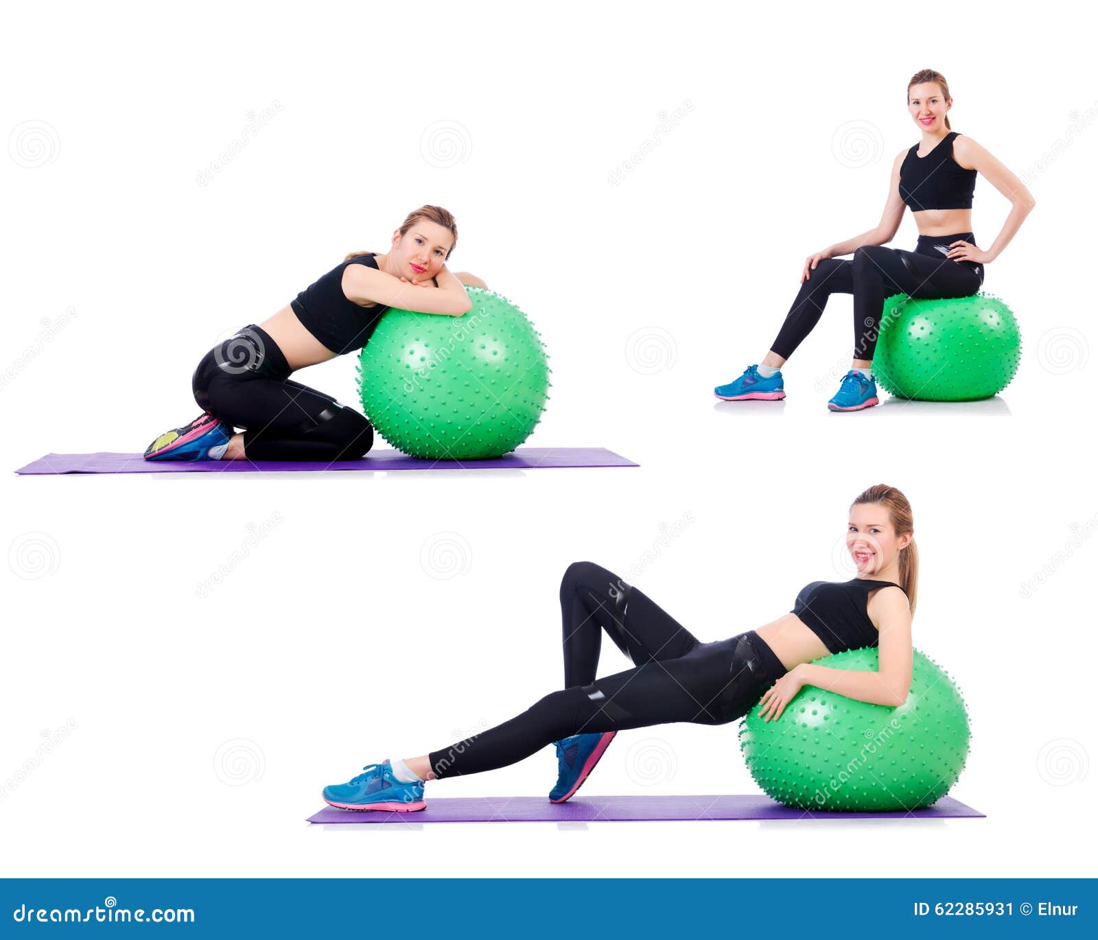 The Set of Photos with Model and Swiss Ball Stock Image - Image of ...