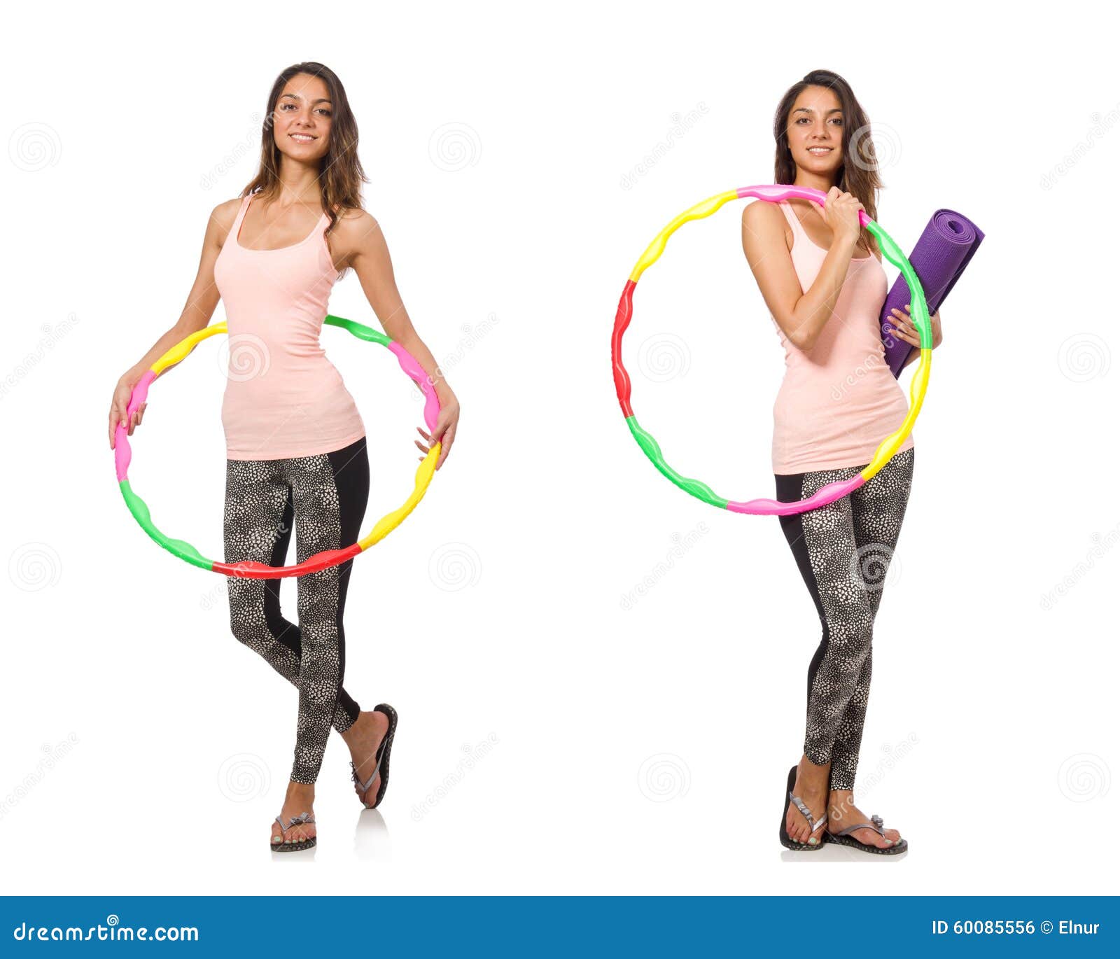 Set of Photos with Woman and Hula Hoop Stock Photo - Image of fitness ...