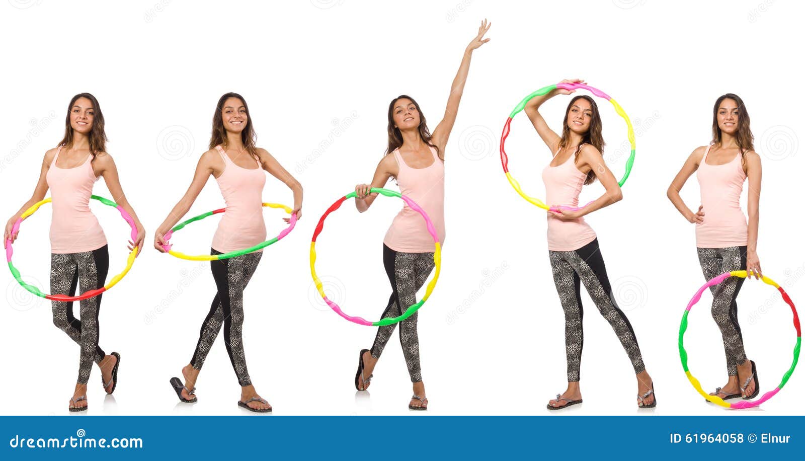 The Set of Photos with Woman and Hula Hoop Stock Photo - Image of ...