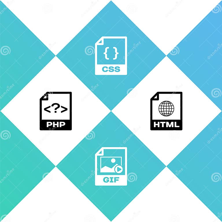 Set PHP File Document, GIF, CSS and HTML Icon. Vector Stock Illustration - Illustration of ...