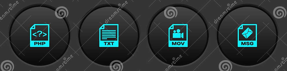Set PHP File Document, TXT, MOV and MSG Icon. Vector Stock Vector ...