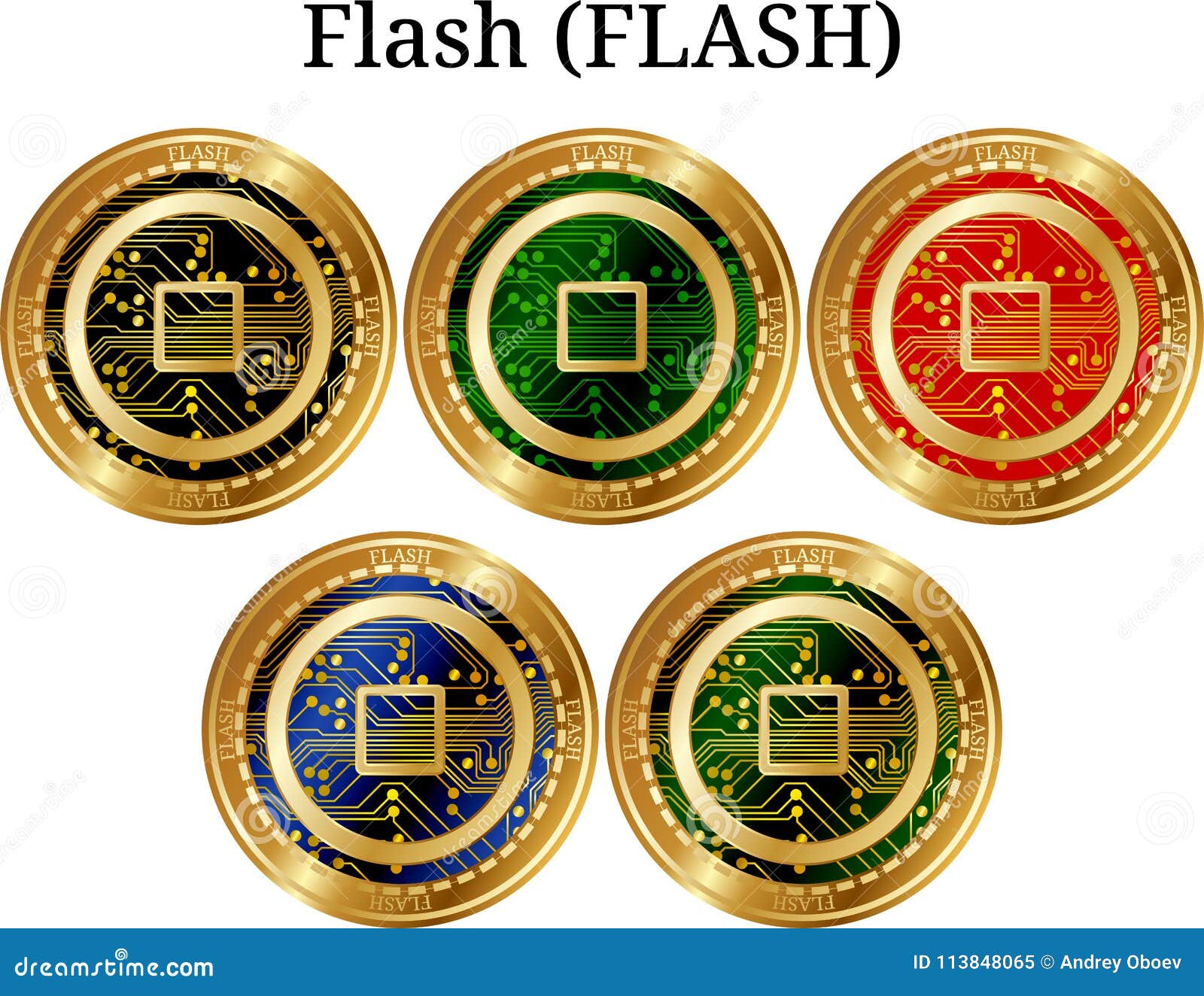 Set of Physical Golden Coin Flash (FLASH) Stock Illustration ...