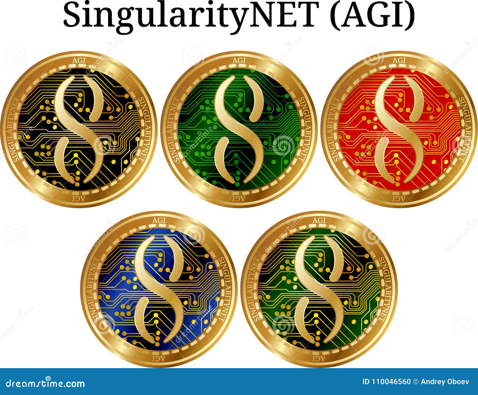 Set of Physical Golden Coin SingularityNET AGI Stock Vector ...