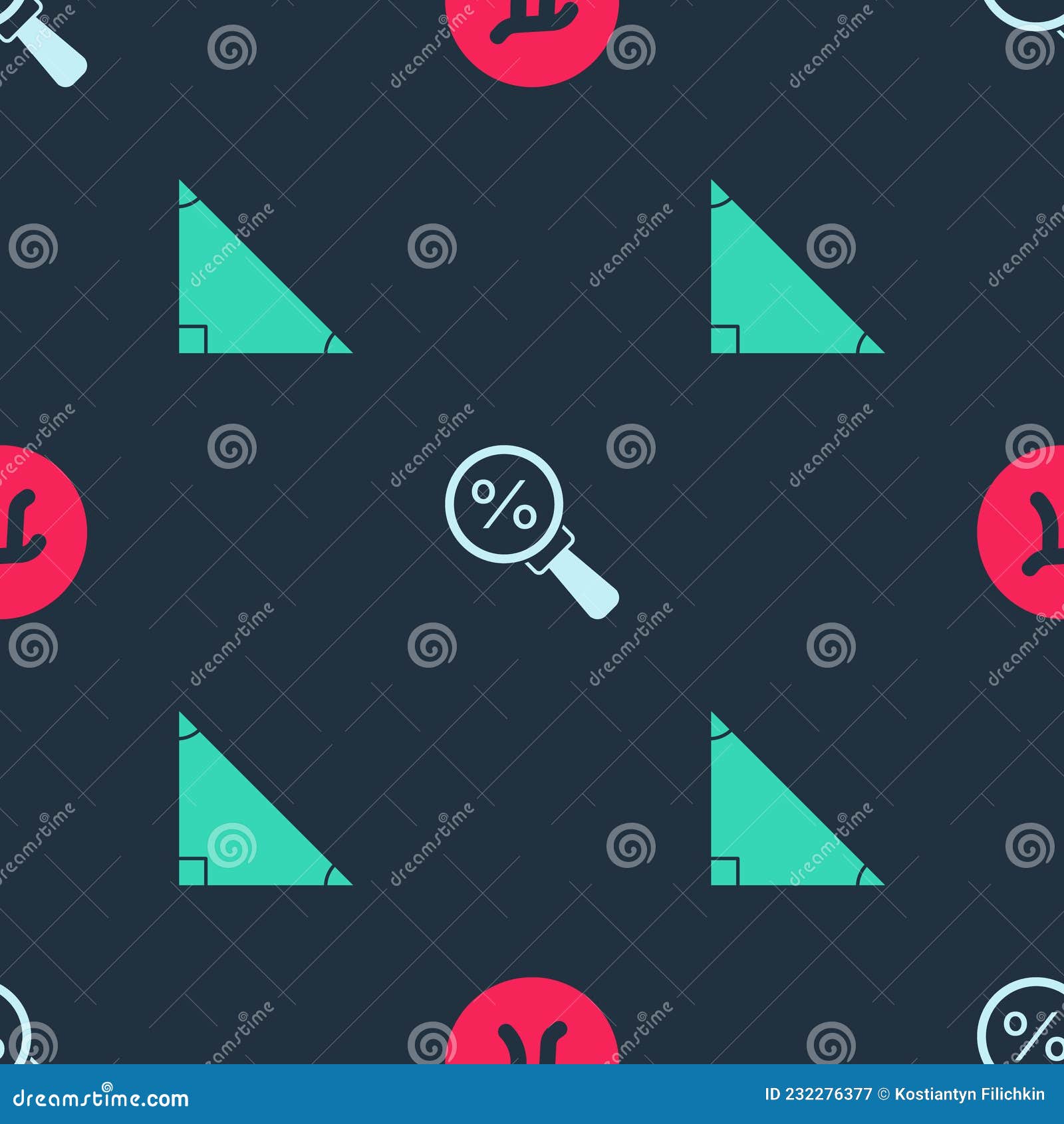 Set Pi Symbol, Magnifying Glass with Percent and Triangle Math on ...