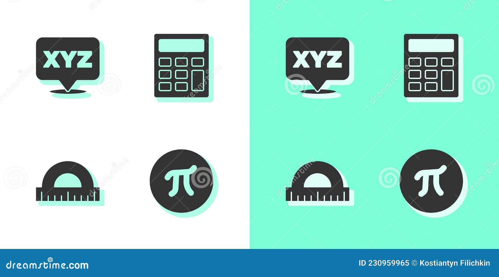Set Pi Symbol Xyz Coordinate System Protractor And Calculator Icon
