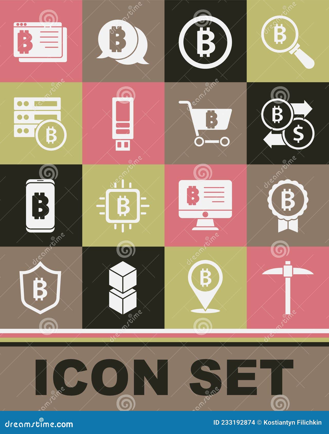 Set Pickaxe, Bitcoin, Cryptocurrency Exchange, USB Flash Drive, Server ...