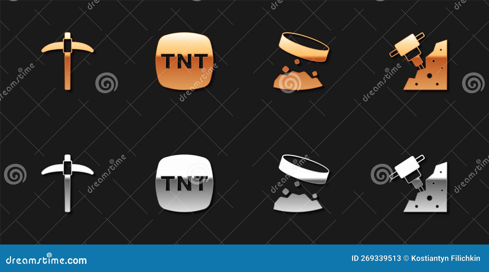 Set Pickaxe, Dynamite, Giant Magnet Holding Iron Dust and Construction ...