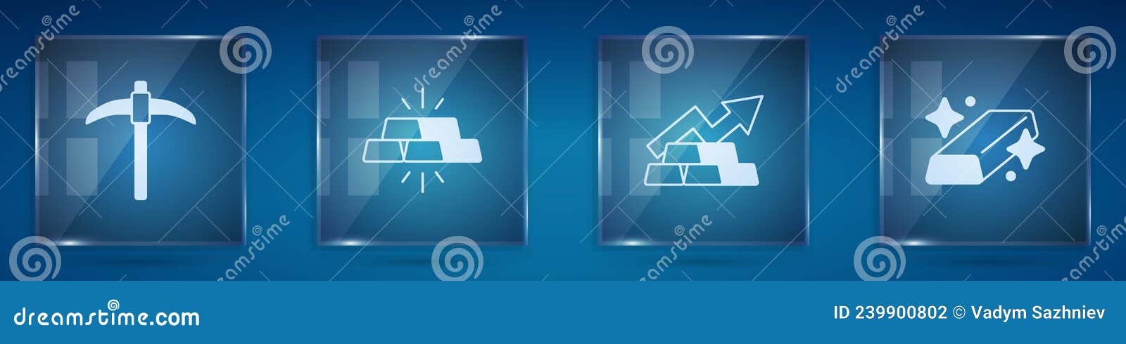 Set Pickaxe, Gold Bars, In Hand, Medal, 24k, Ring And Icon. Vector ...