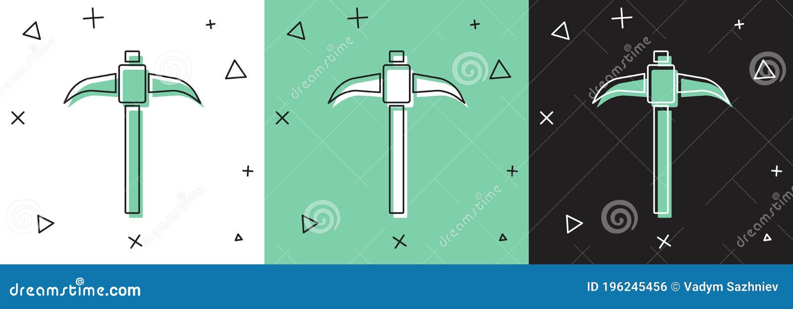 Set Pickaxe Icon Isolated on White and Green, Black Background. Vector ...
