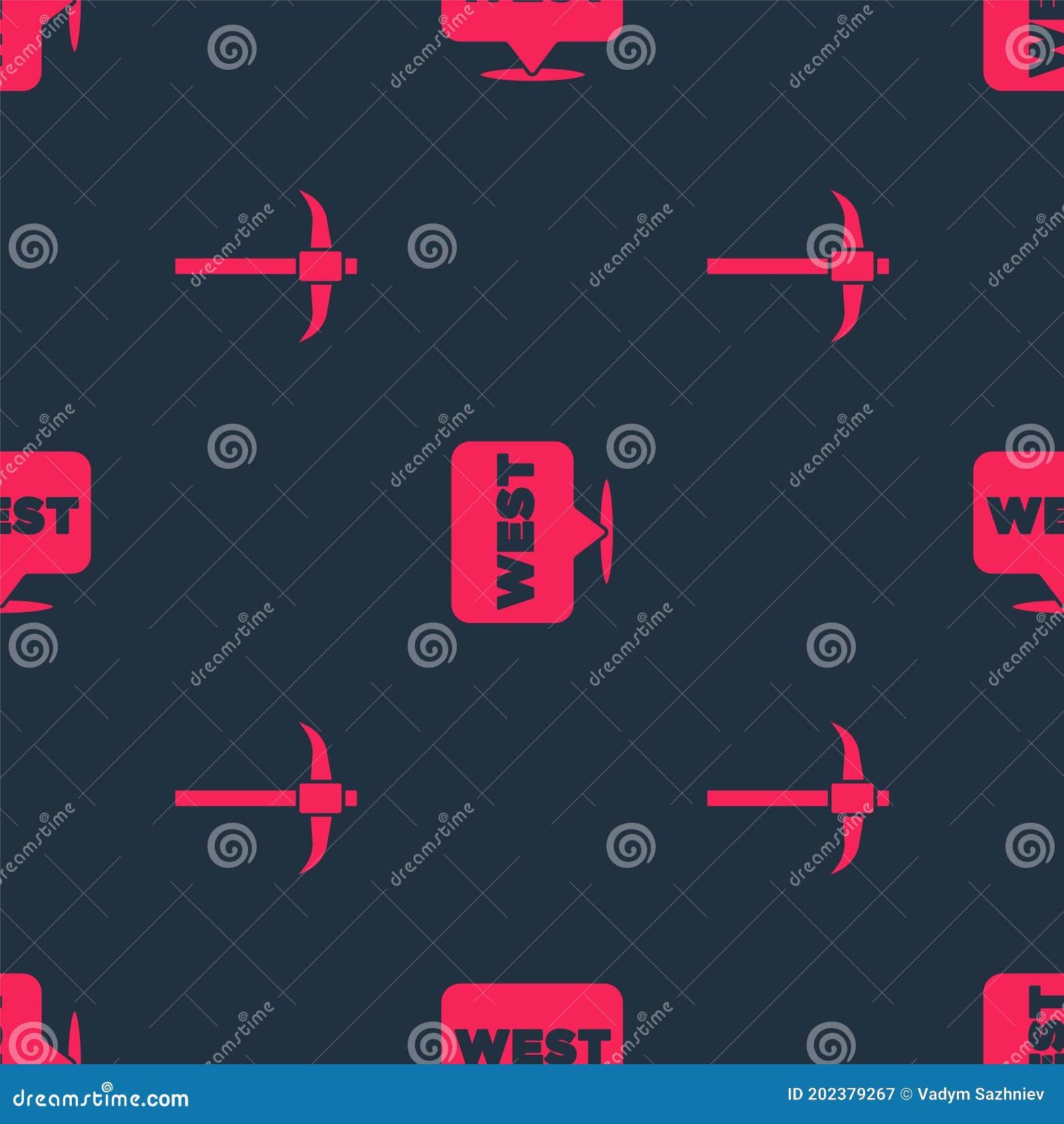 Set Pickaxe and Pointer To Wild West on Seamless Pattern. Vector Stock ...